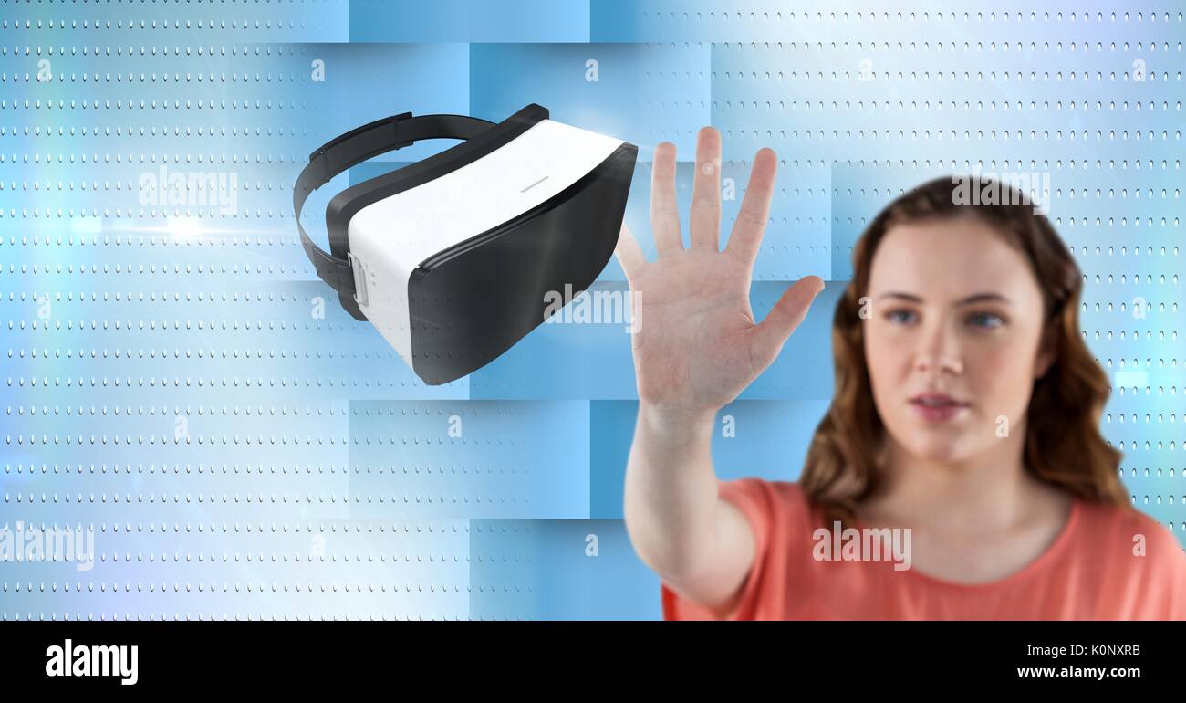 Digital composite of Woman touching and interacting with virtual ...