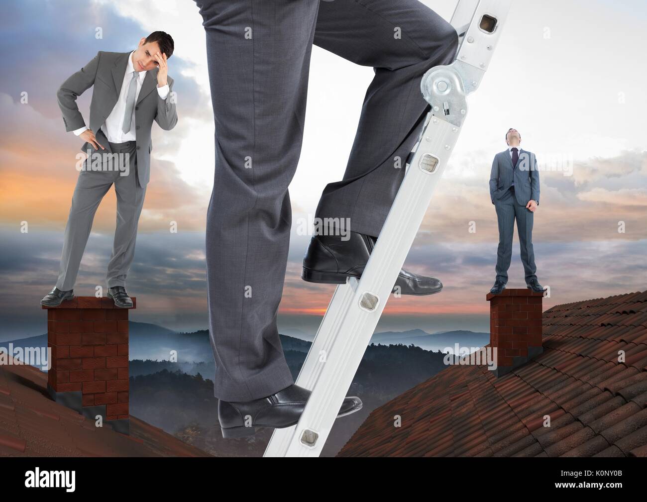 Man on ladder nervous hi-res stock photography and images - Alamy