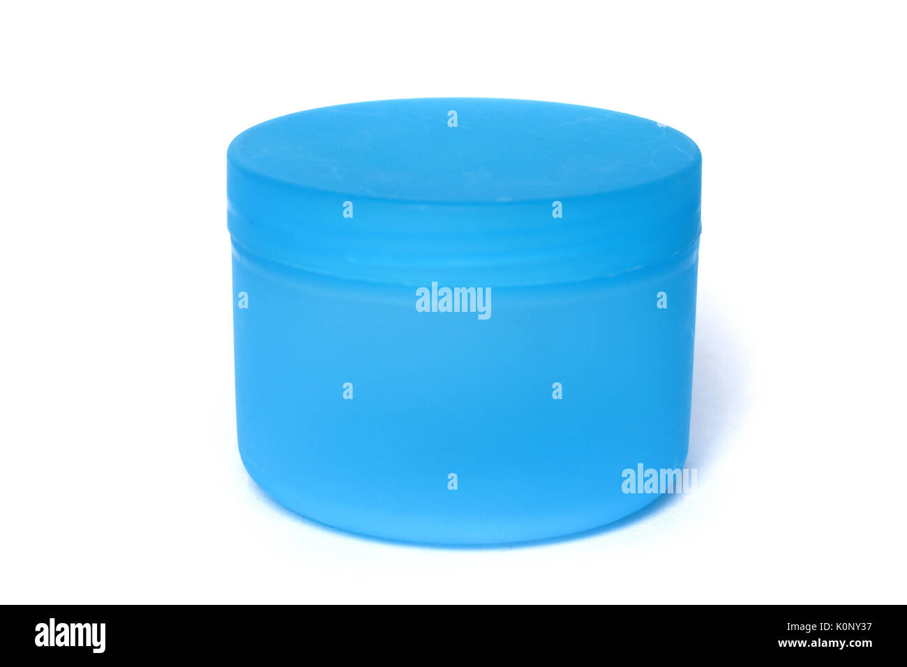 Blue plastic pot for cosmetic product packaging isolated on white ...