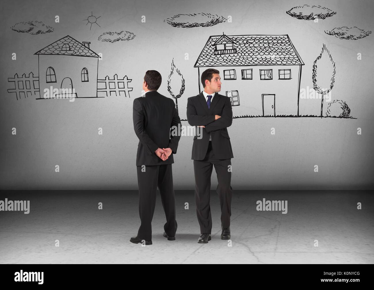 Digital composite of Small house or big house with Businessman looking ...