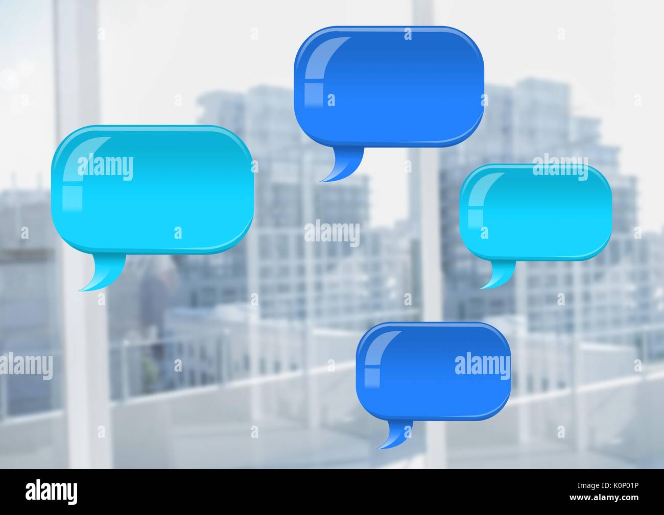 Digital composite of Group of Shiny chat bubbles floating in room Stock ...