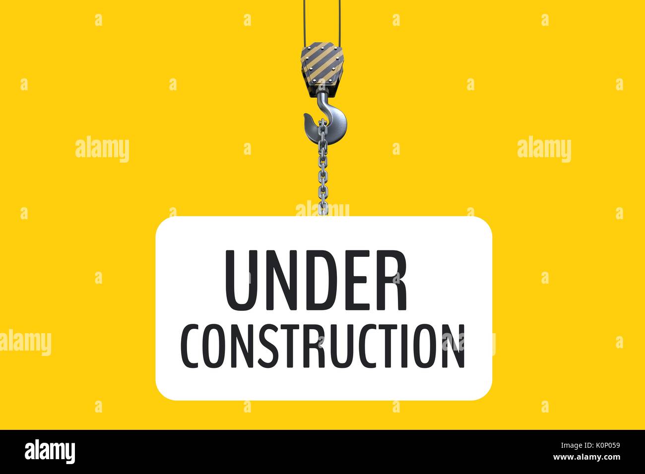Digital composite of Under construction text hanging of a hook against ...