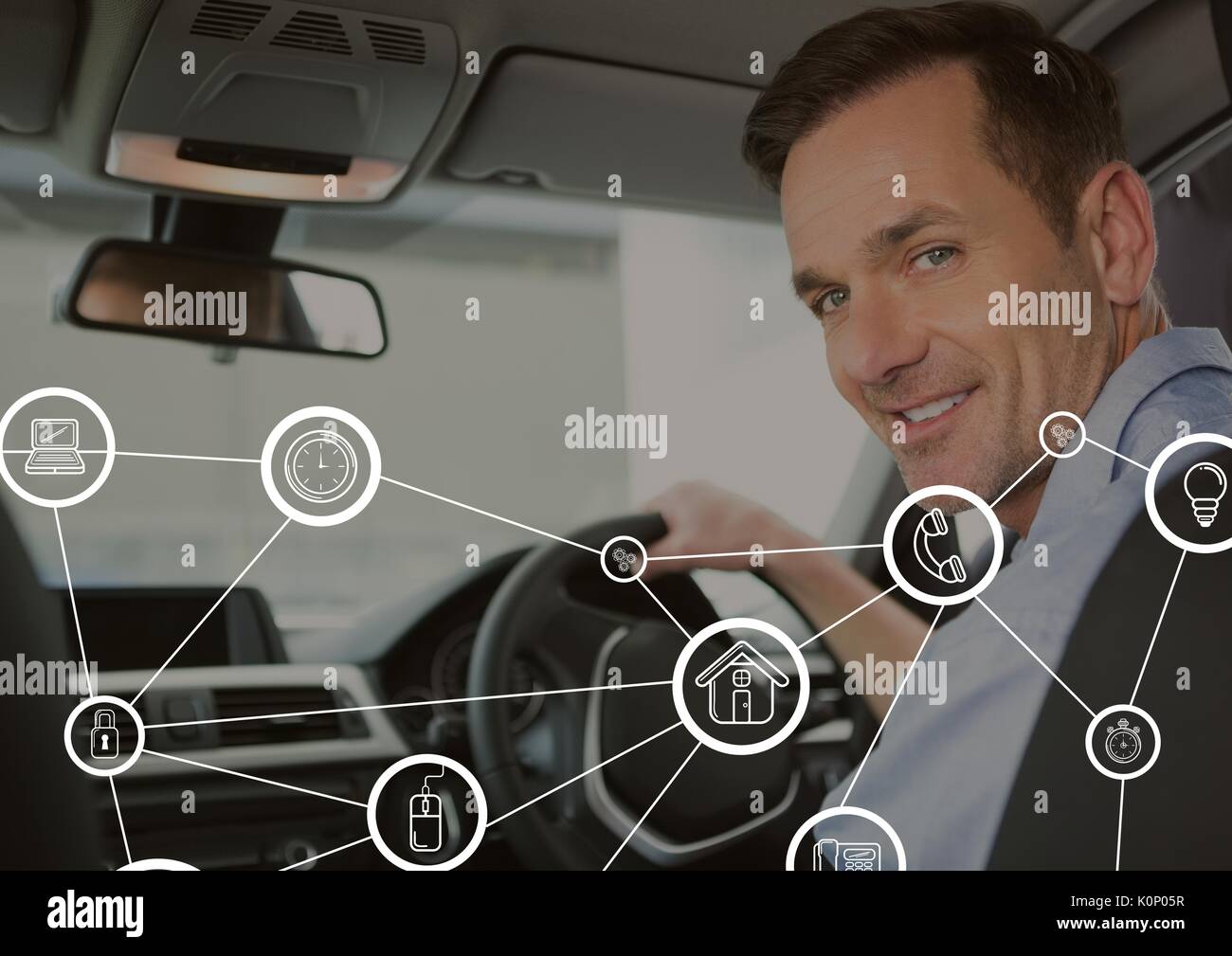 Digital composite of Connection interface against man in the car Stock ...