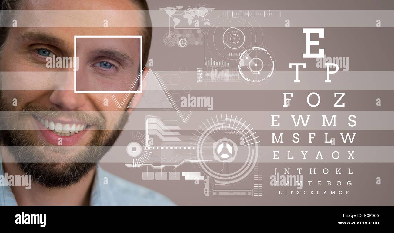 Digital composite of man with eye focus box detail and lines and Eye ...