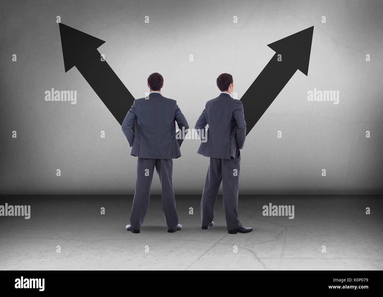 Digital composite of Left or right diagonal arrows with Businessman ...