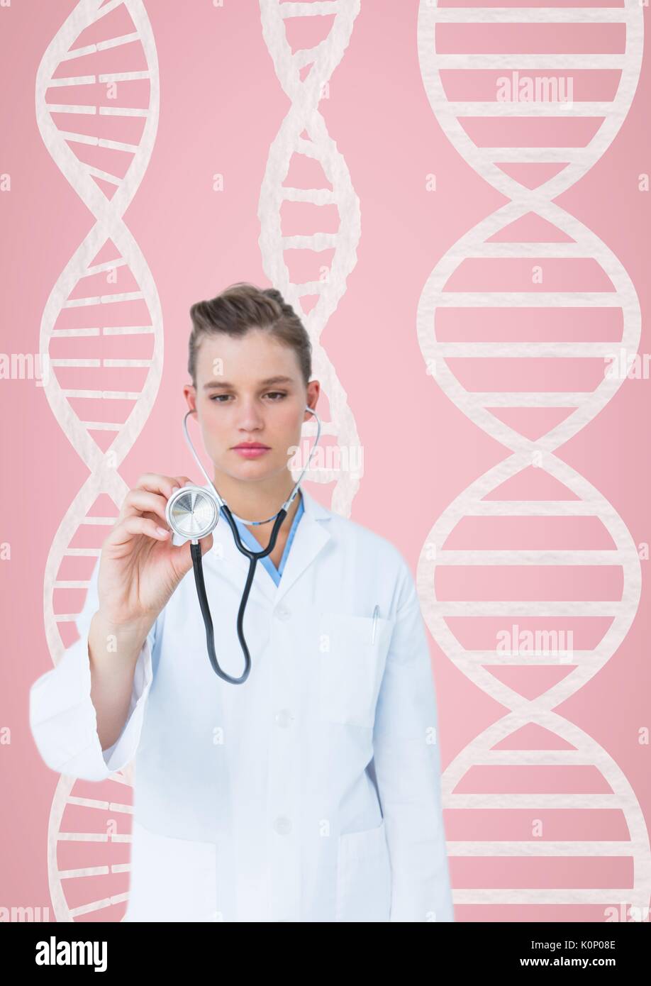 Digital composite of Doctor woman standing against pink background with ...