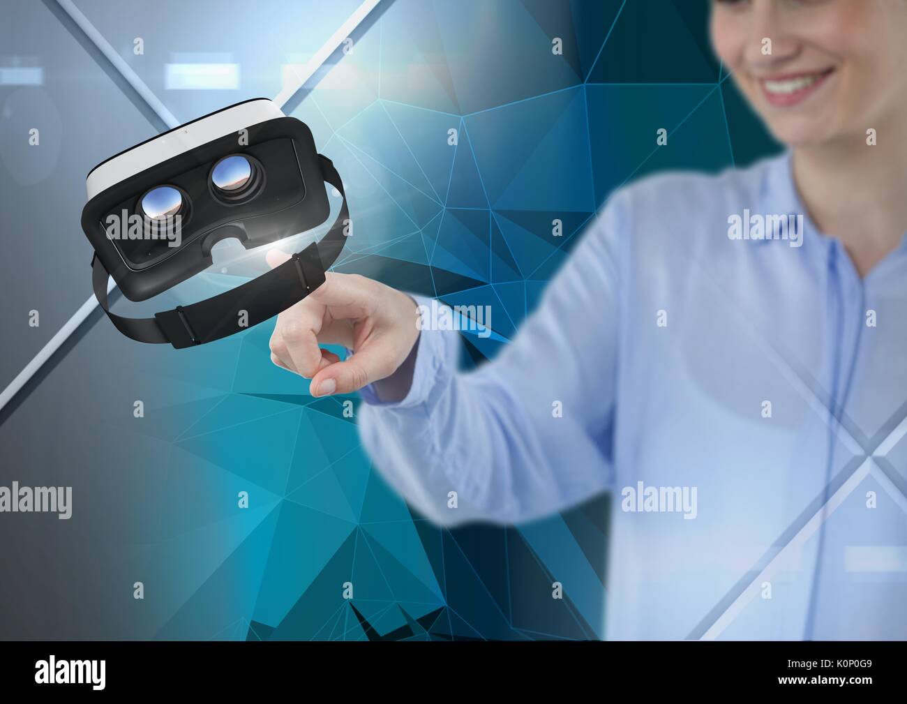 Digital composite of Woman touching and interacting with virtual ...