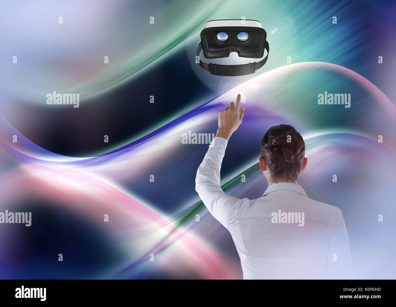 Digital composite of Woman touching and interacting with virtual ...
