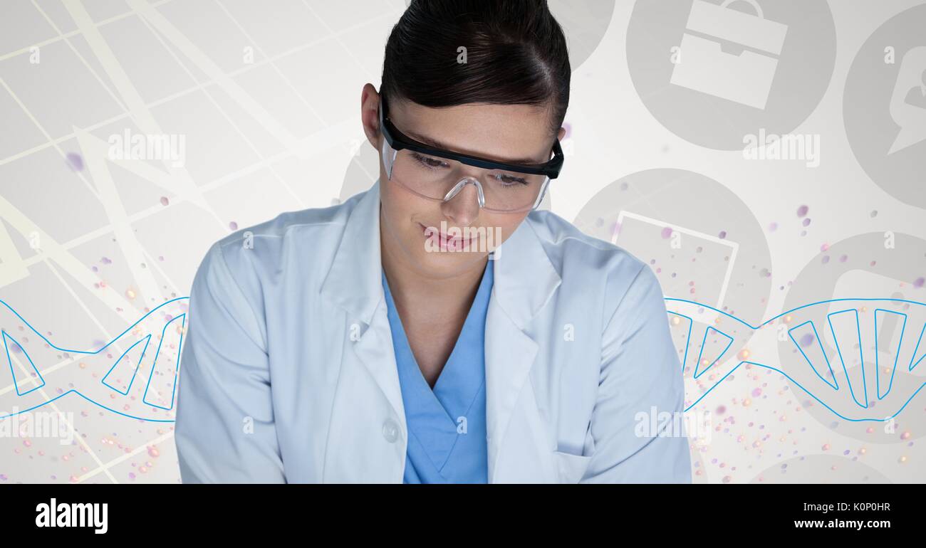 Digital composite of Doctor woman standing with DNA strand Stock Photo ...