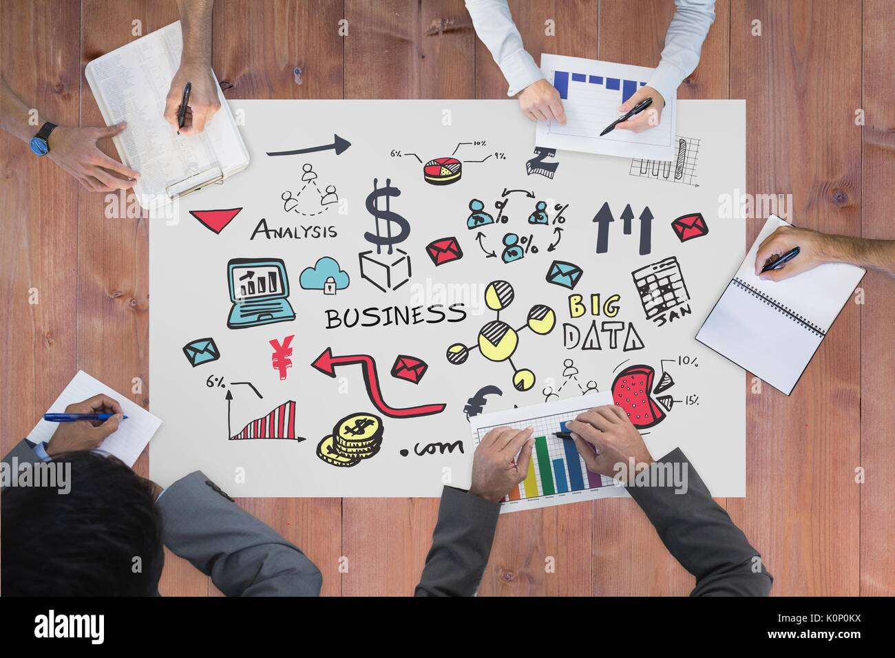 Digital composite of Table top meeting with web graphics Stock Photo ...