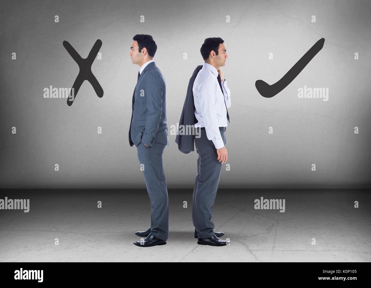 Digital composite of Correct Right or wrong drawings with Businessman ...