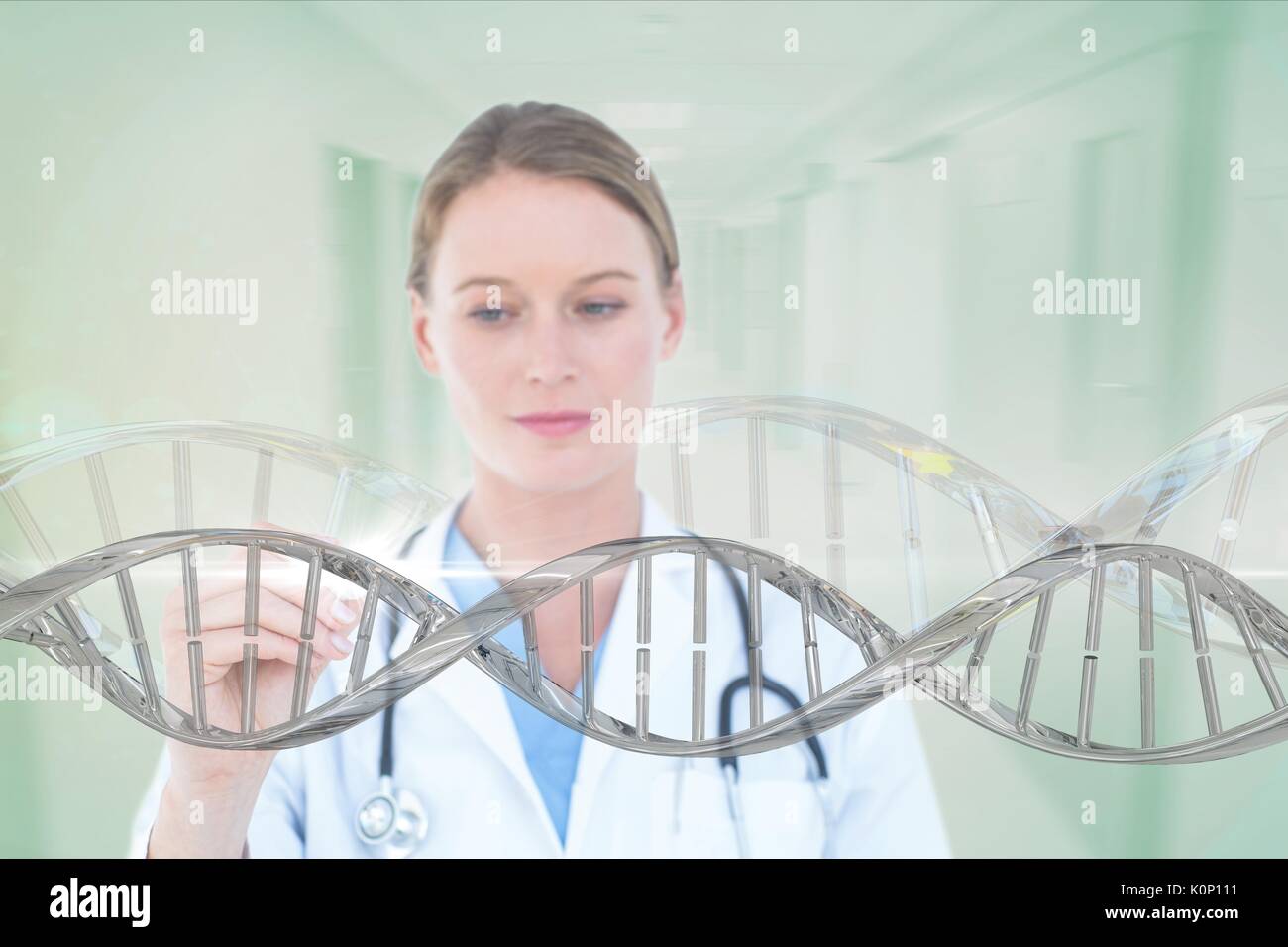 Digital composite of Doctor woman interacting with 3D DNA strand Stock ...
