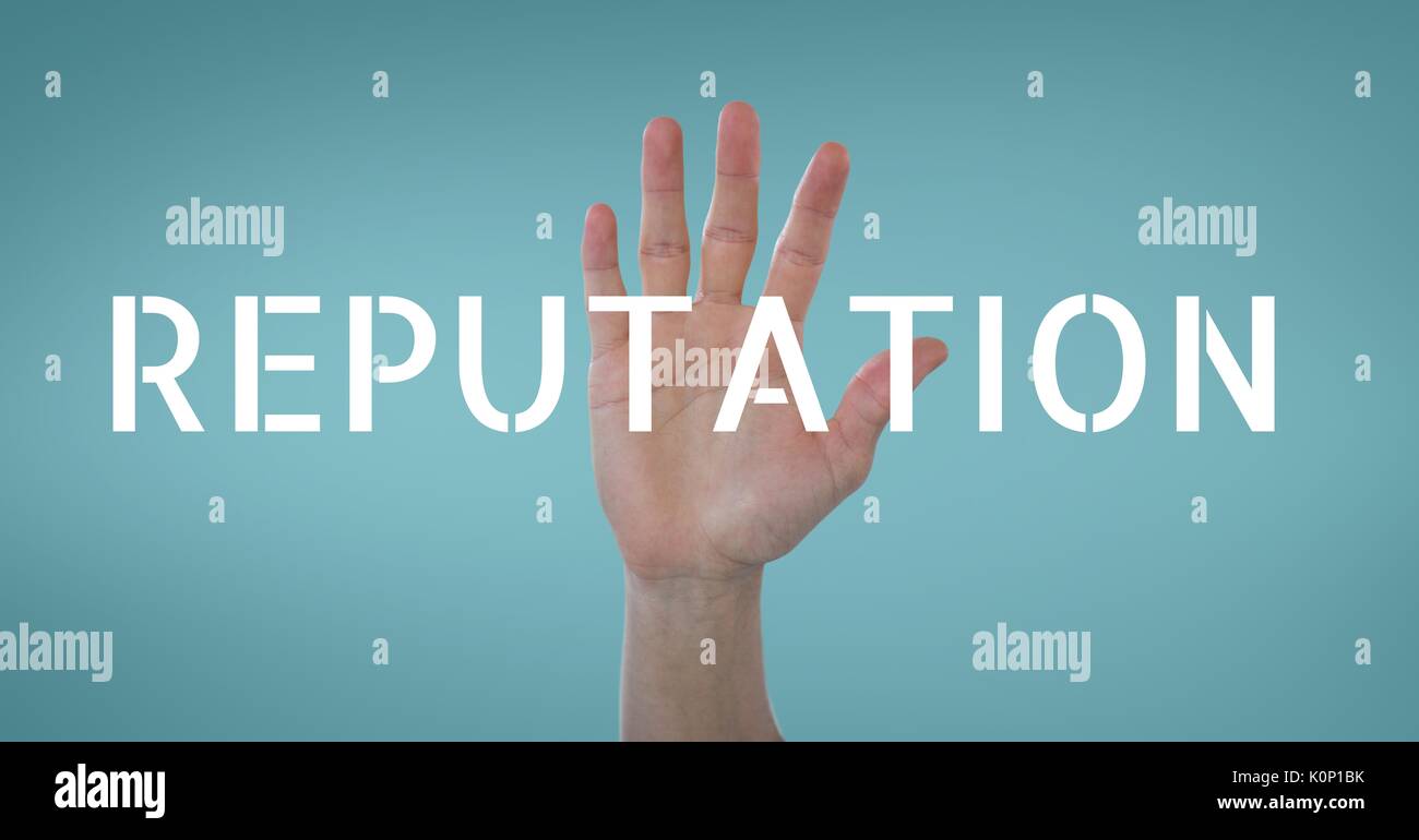 Digital composite of Hand interacting with reputation business text ...