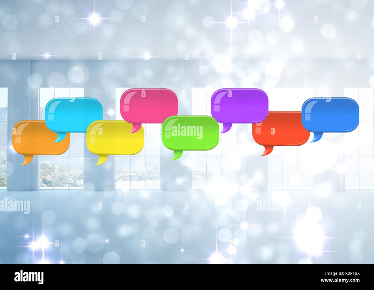 Digital composite of Group of Shiny chat bubbles floating in room Stock ...