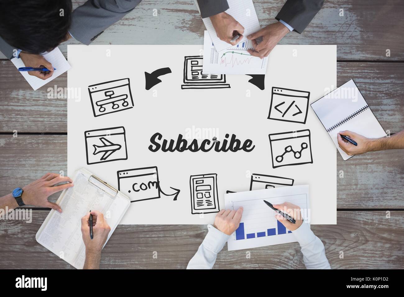 Digital composite of Table top meeting with web graphics Stock Photo ...
