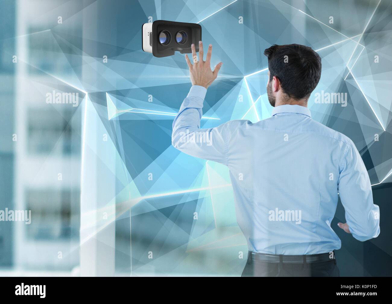 Digital composite of Man touching and interacting with virtual reality ...