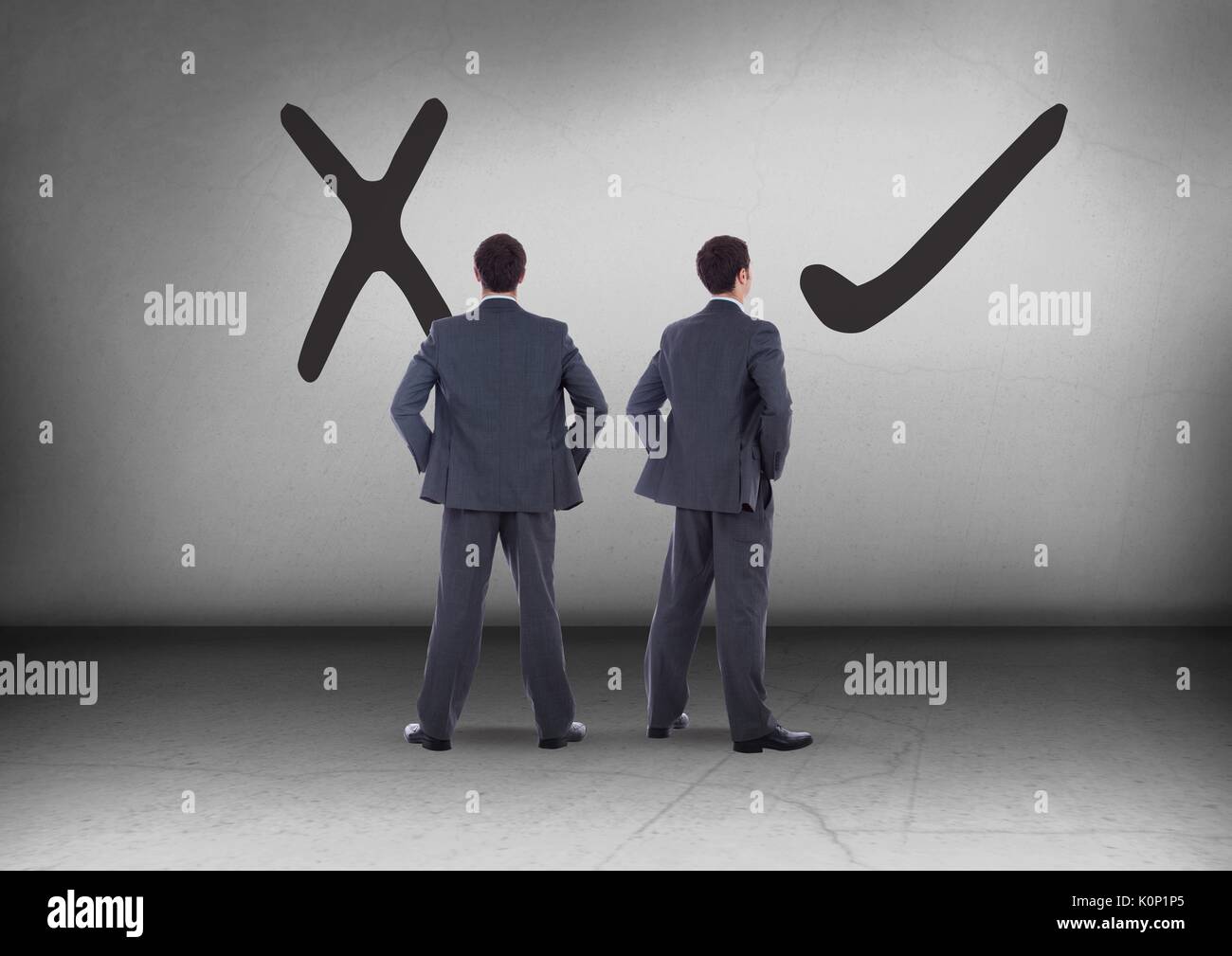 Digital composite of Correct Right or wrong drawings with Businessman ...