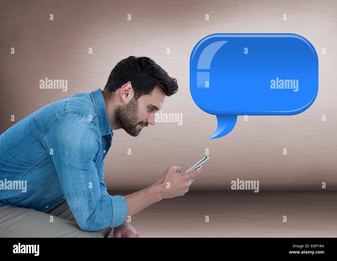 Digital composite of man on phone with shiny chat bubble Stock Photo ...