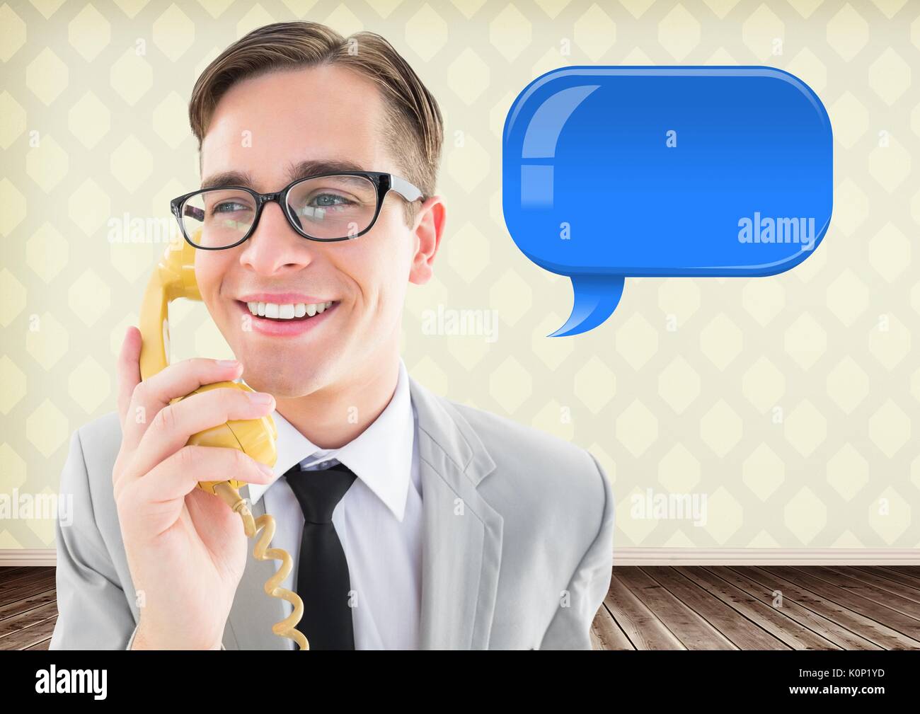 Digital composite of man on phone with shiny chat bubble Stock Photo ...