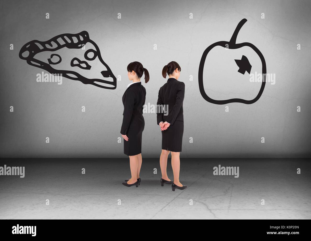 Digital composite of Junk food or healthy food with Businesswoman ...
