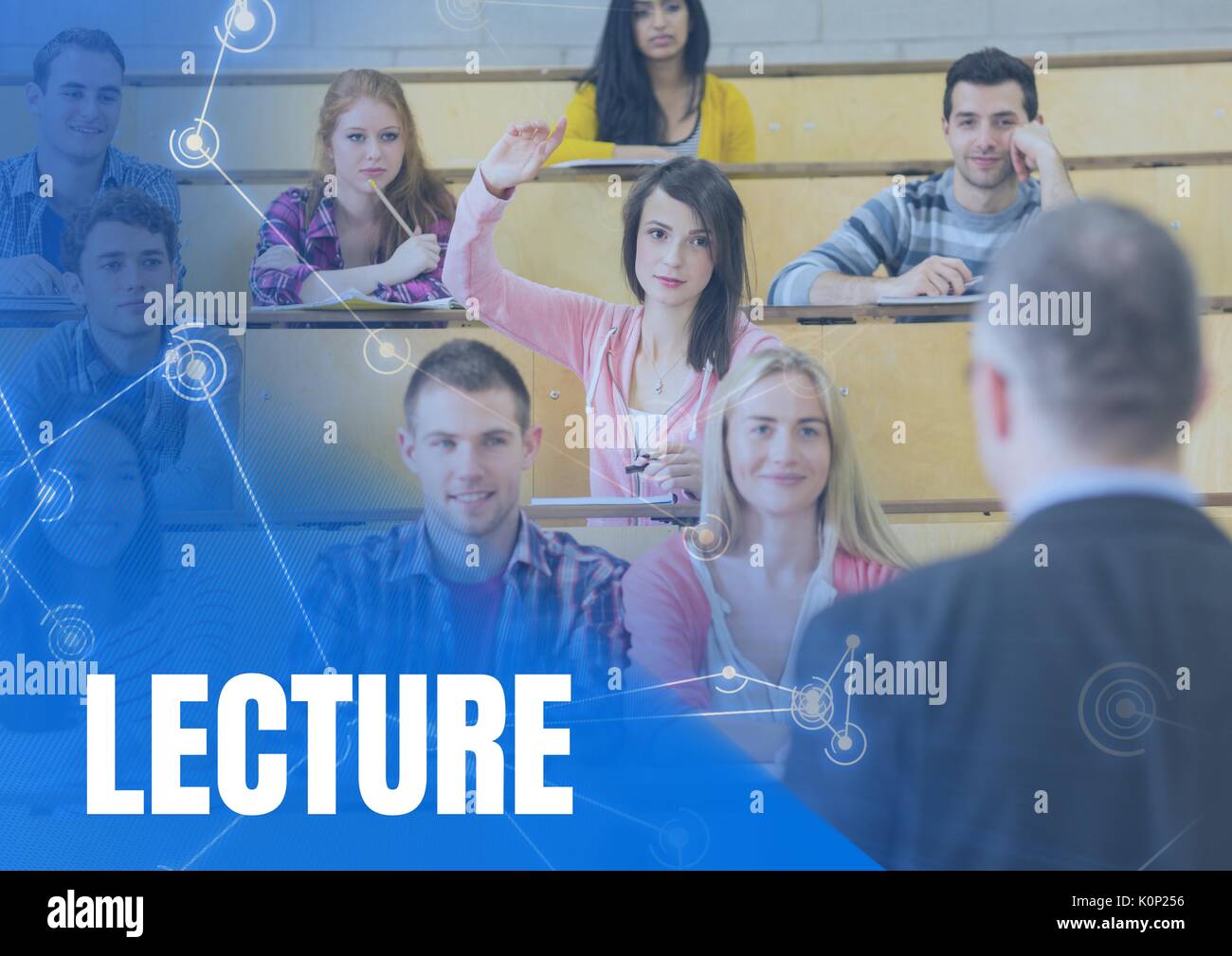 Digital composite of Lecture text and University teacher with class ...