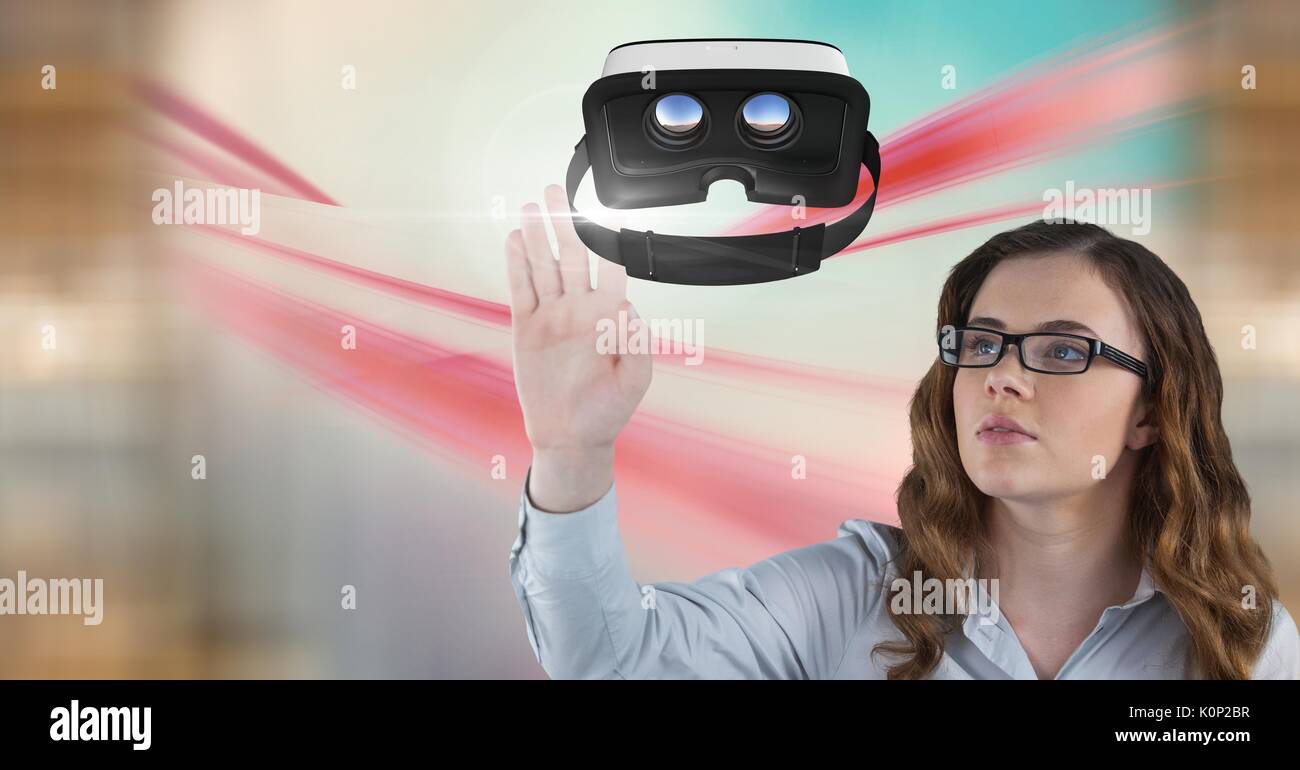 Digital composite of Woman touching and interacting with virtual ...
