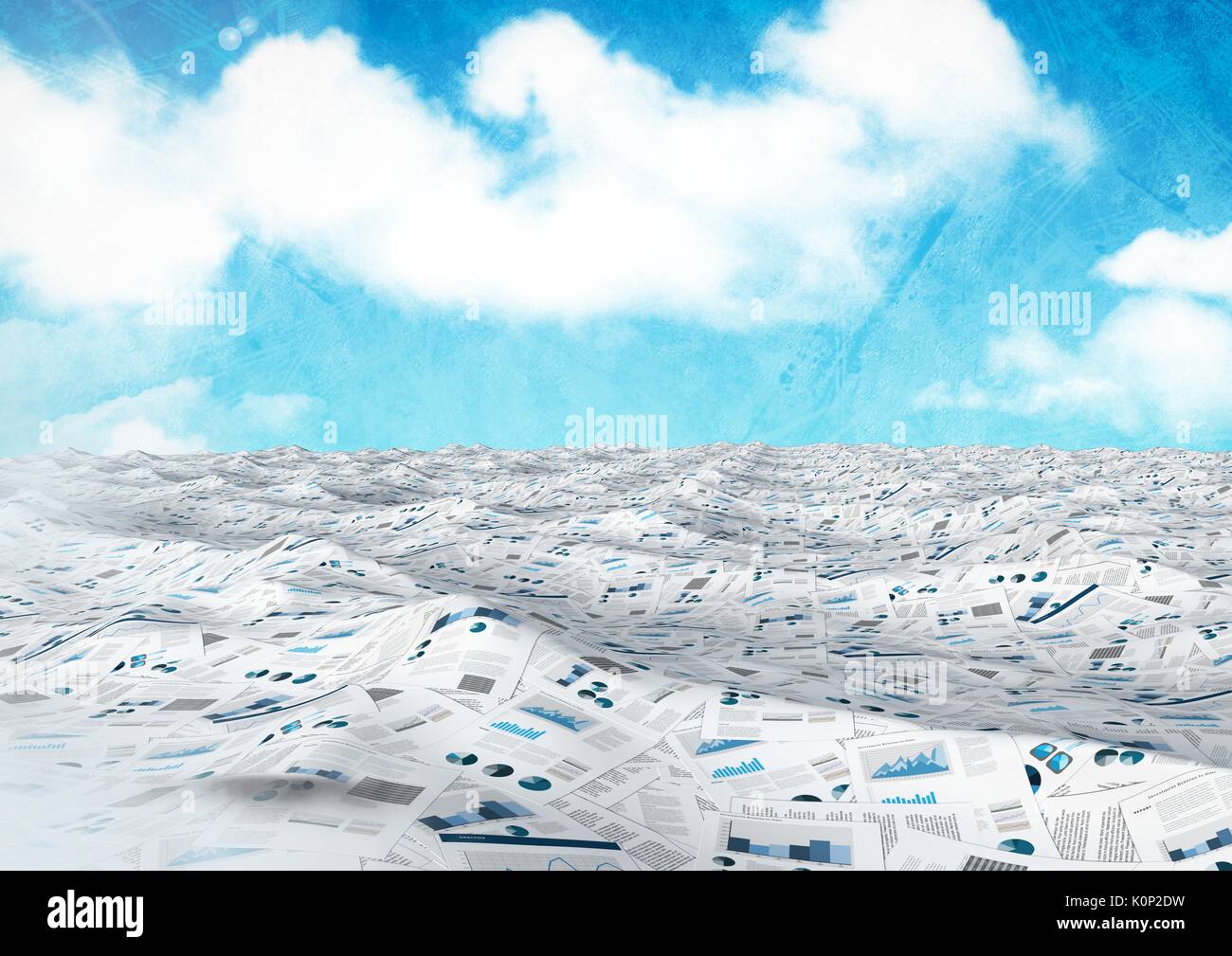Digital composite of sea of documents under blue sky Stock Photo - Alamy