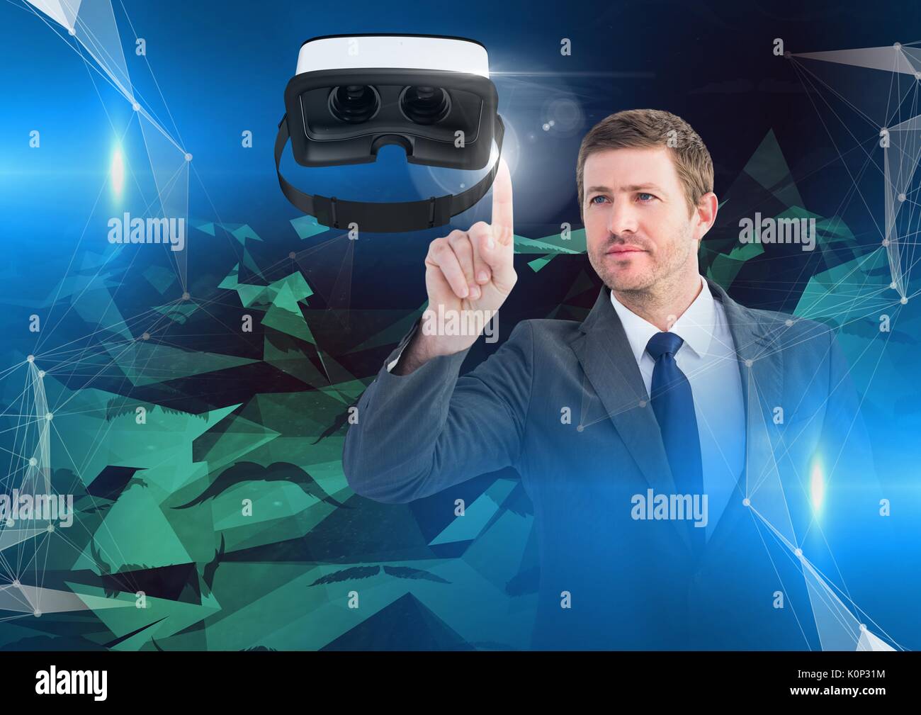 Digital composite of Man touching and interacting with virtual reality ...