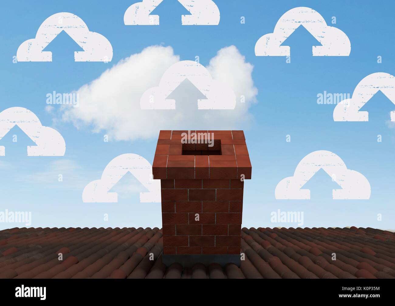 Digital composite of Cloud icons over roof chimney Stock Photo - Alamy