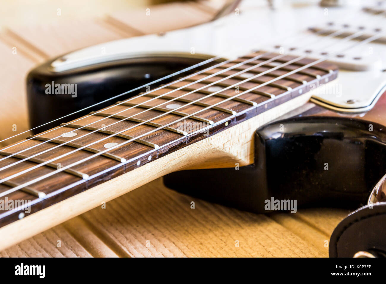 Guitar Neck showing Strings on Fretboard Stock Photo - Alamy