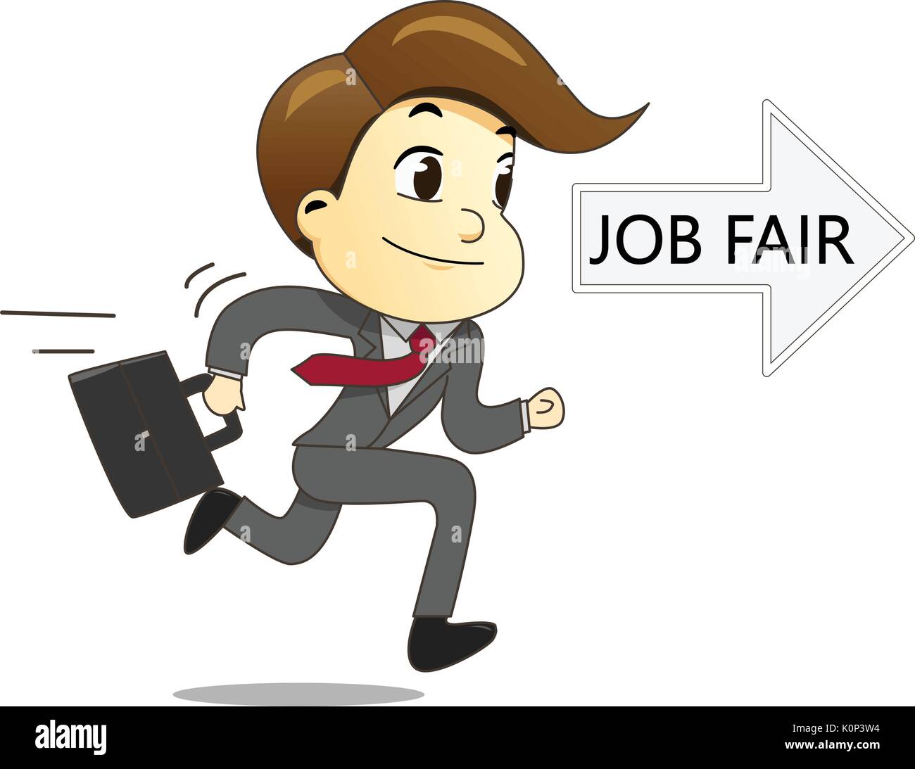 Happy businessman running with briefcase to job fair vector ...
