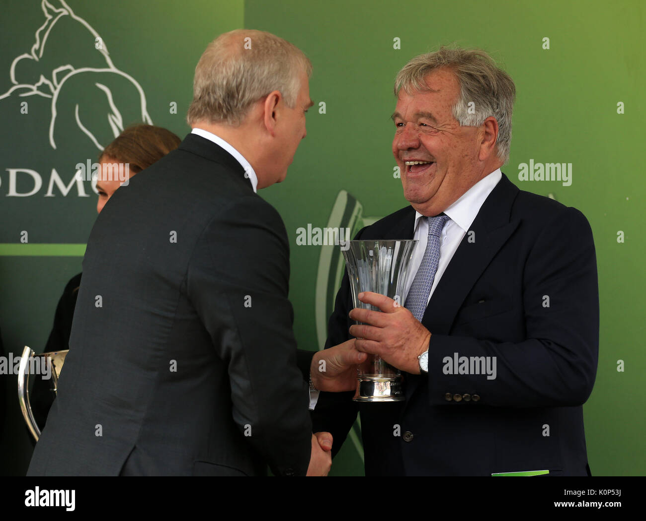 Trainer Sir Michael Stoute receives the trophy from the Duke of York ...