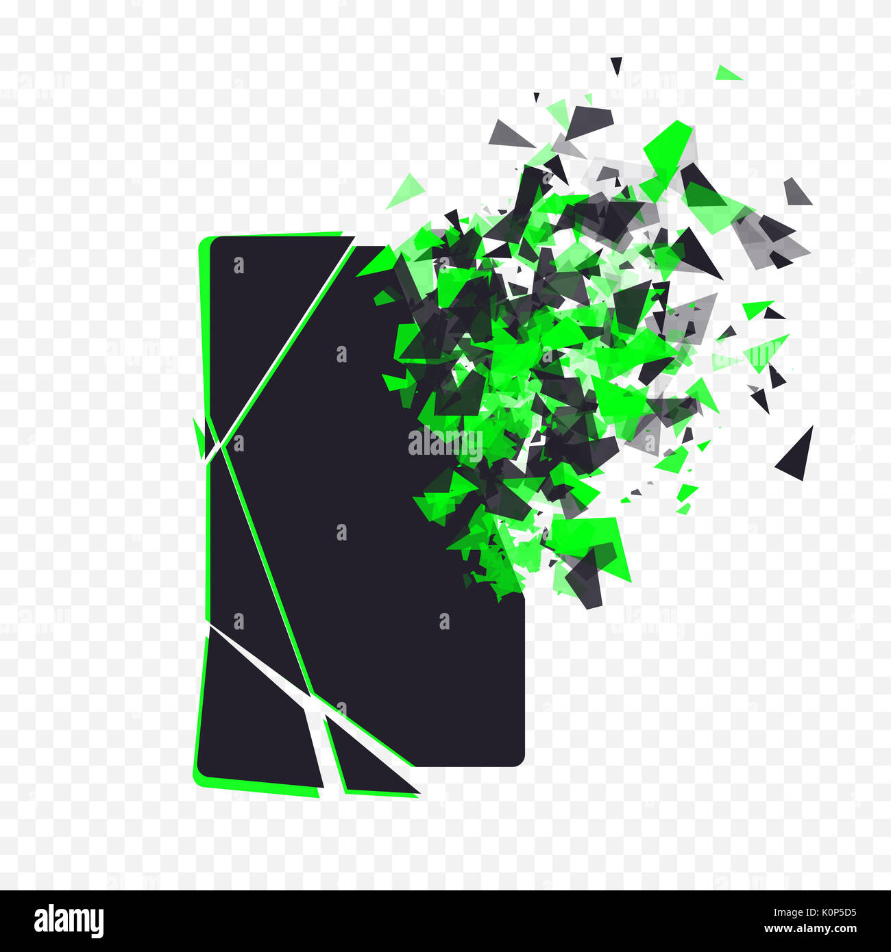 Cracked phone screen shatters into pieces. Broken smartphone split by ...