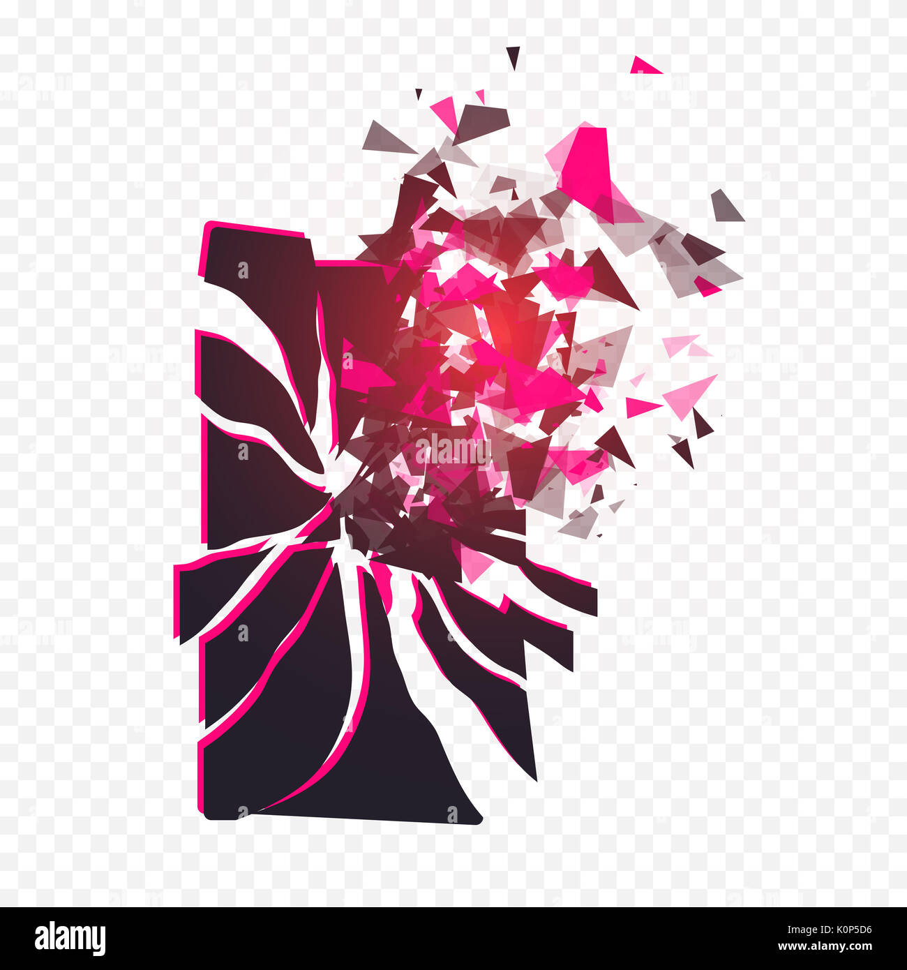 Cracked phone screen shatters into pieces. Broken smartphone split by ...