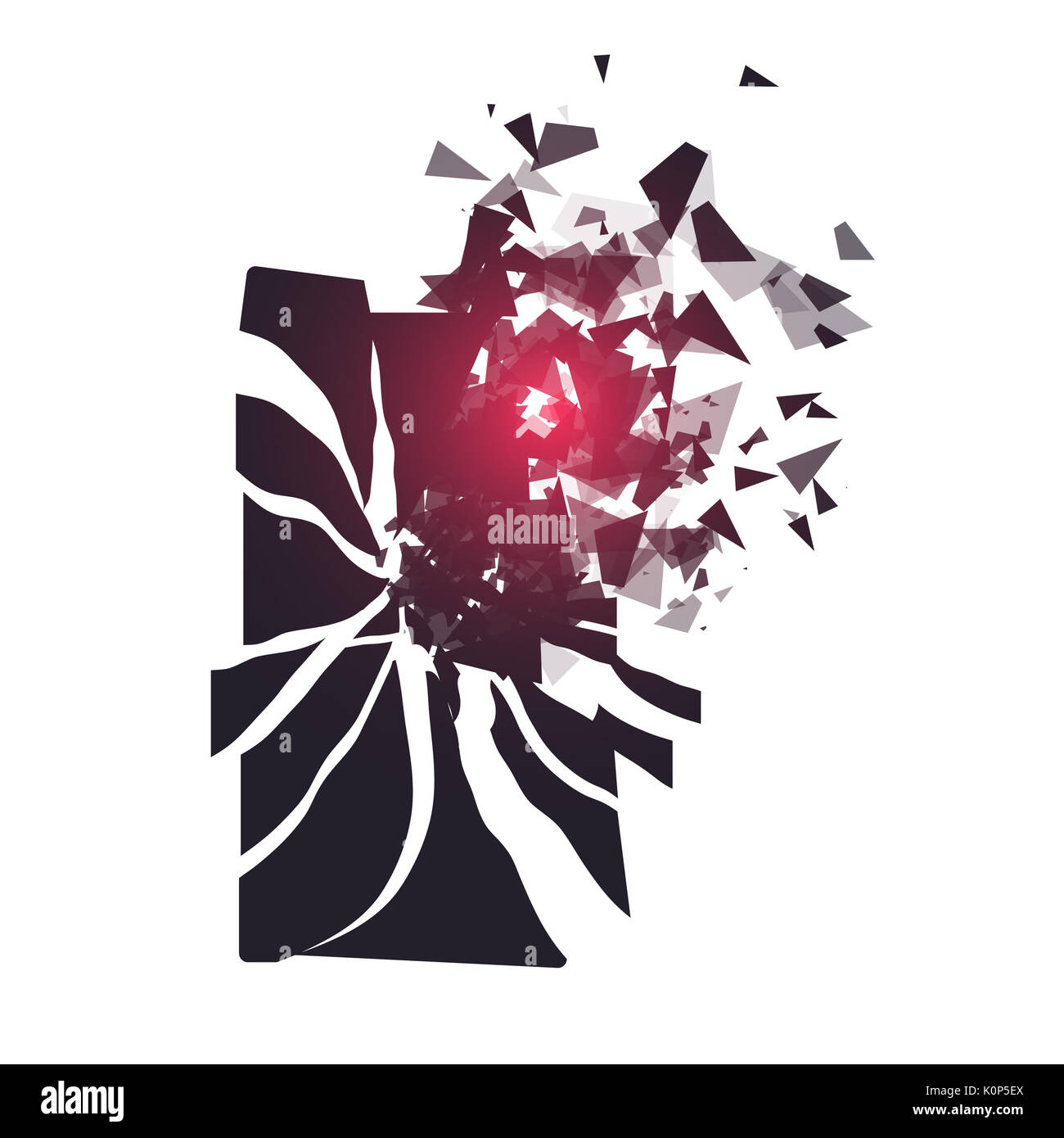 Cracked phone screen shatters into pieces. Broken smartphone split by ...