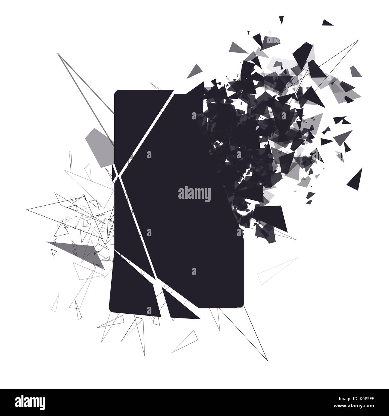 Cracked phone screen shatters into pieces. Broken smartphone split by ...