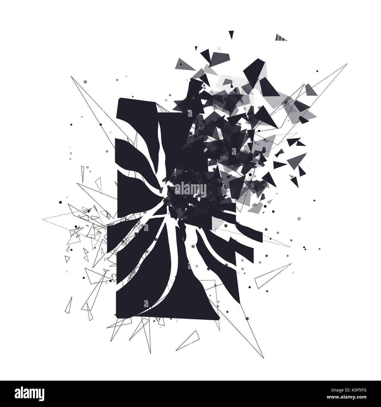 Cracked phone screen shatters into pieces. Broken smartphone split by ...