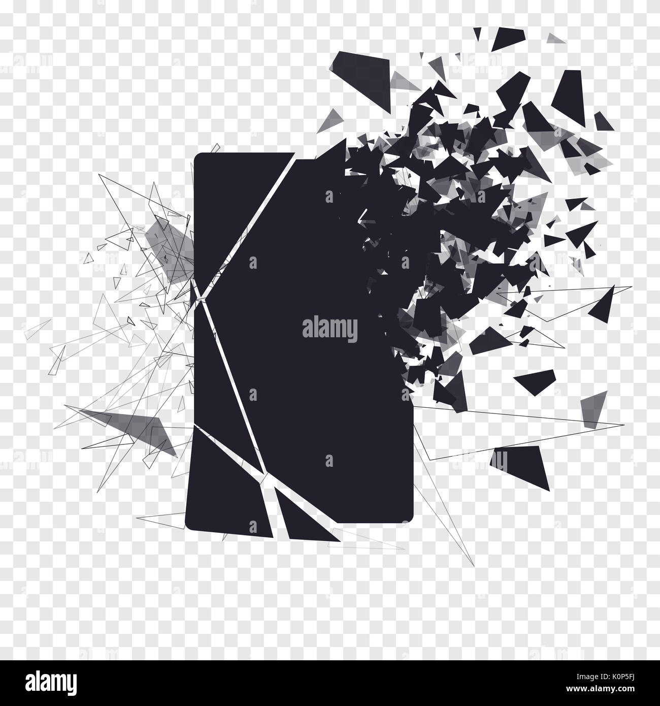 Cracked phone screen shatters into pieces. Broken smartphone split by ...