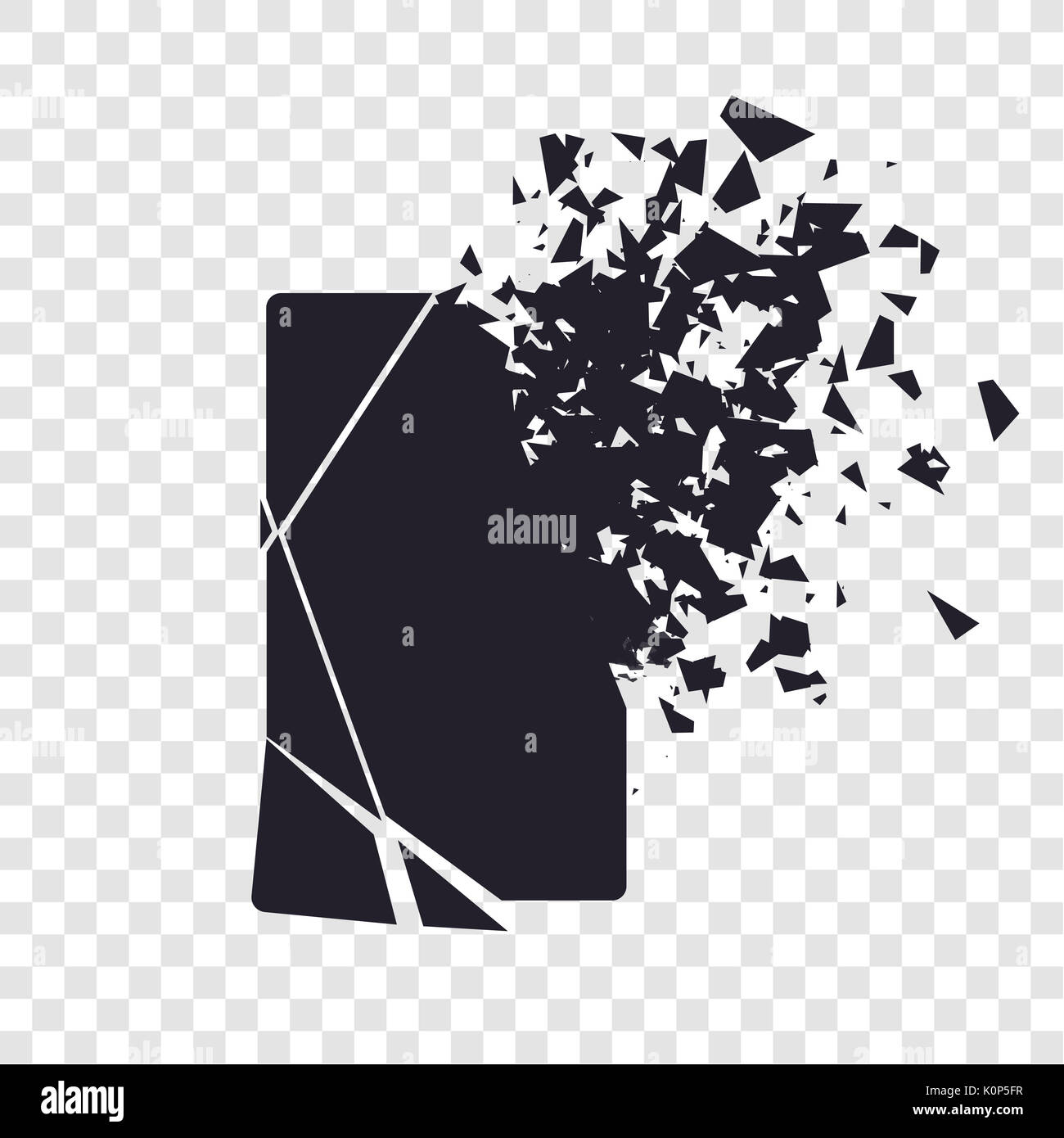 Cracked phone screen shatters into pieces. Broken smartphone split by ...