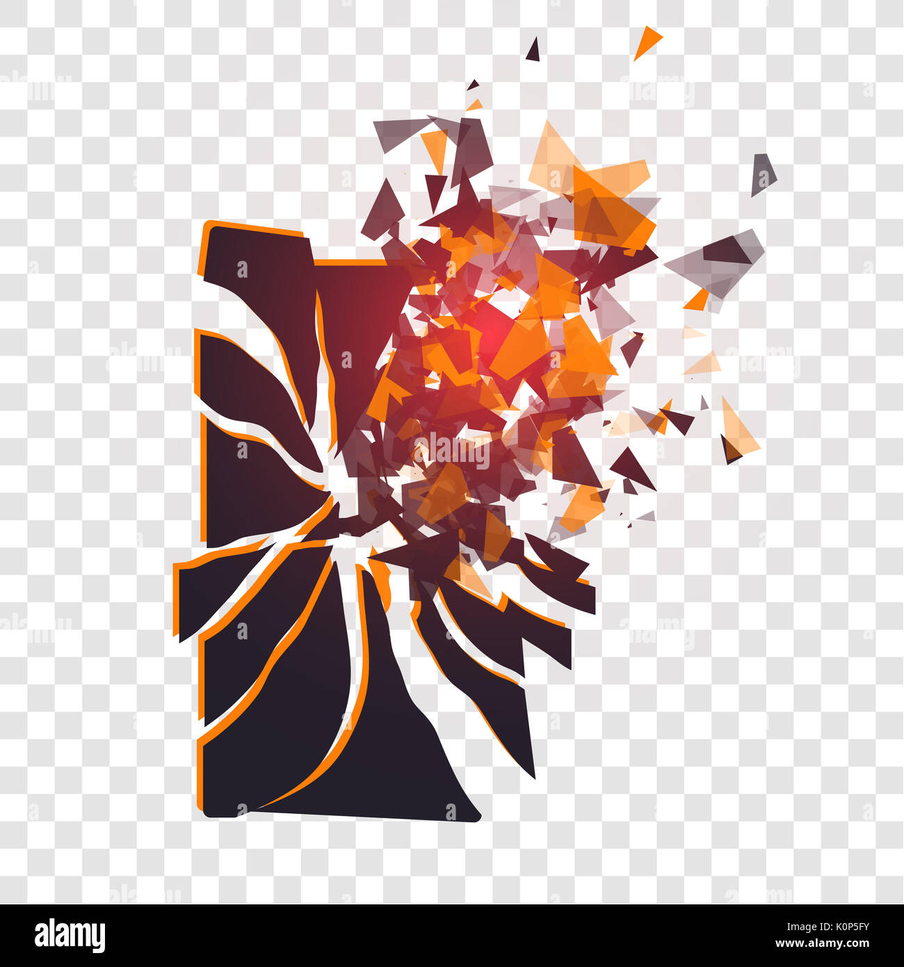 Cracked phone screen shatters into pieces. Broken smartphone split by ...