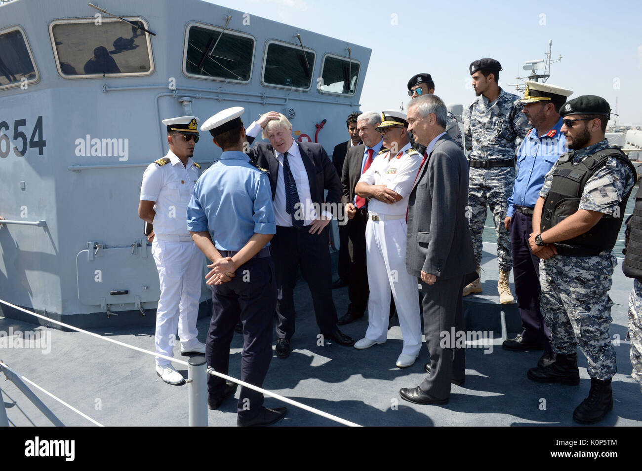 Boris Johnson meets members of the Libyan coastguard, who were trained ...
