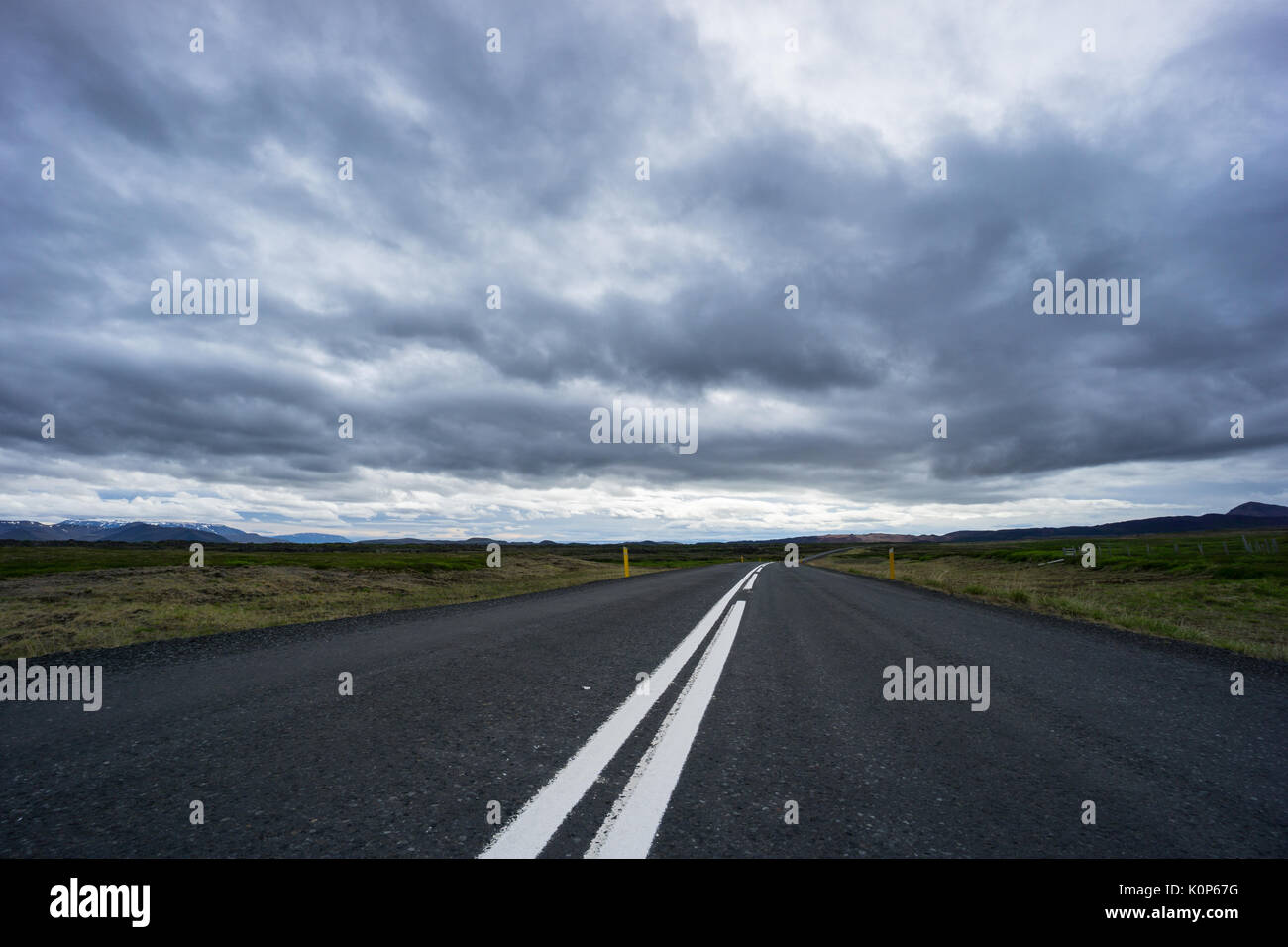Iceland - Endless street through mountainous landscape and green ...