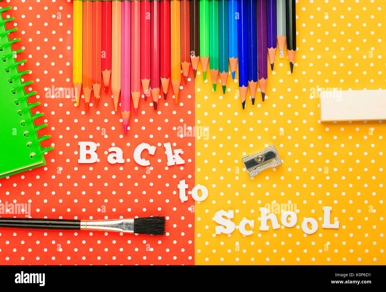 Scholar material to back to school in colored background Stock Photo ...