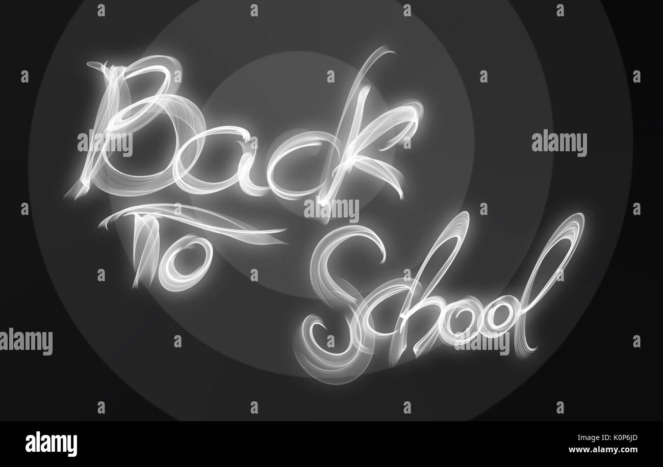 Back to school words lettering made by white fire Stock Photo - Alamy