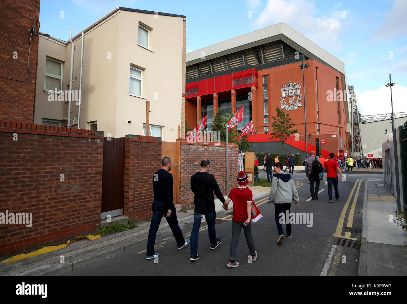 Liverpool fans make their way to the stadium before the UEFA Champions ...