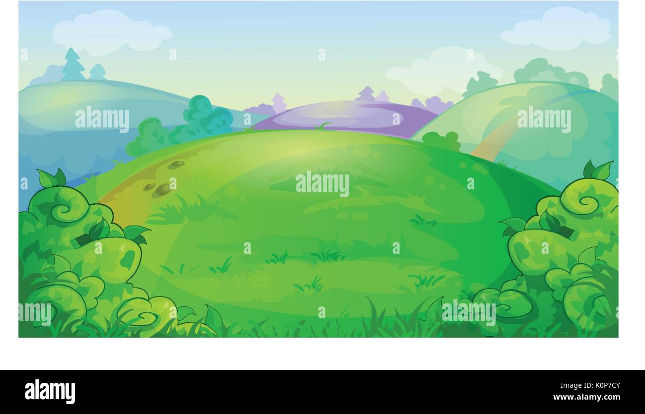 Vector game background with summer meadow, hills, and bushes Stock ...