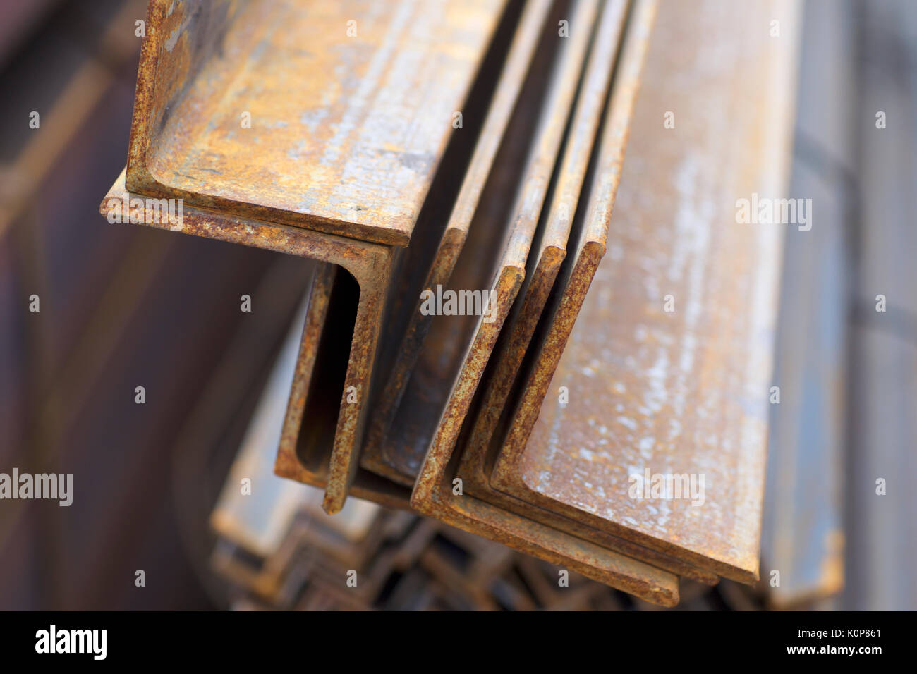Metal profile angle in packs at the warehouse of metal products, Russia ...