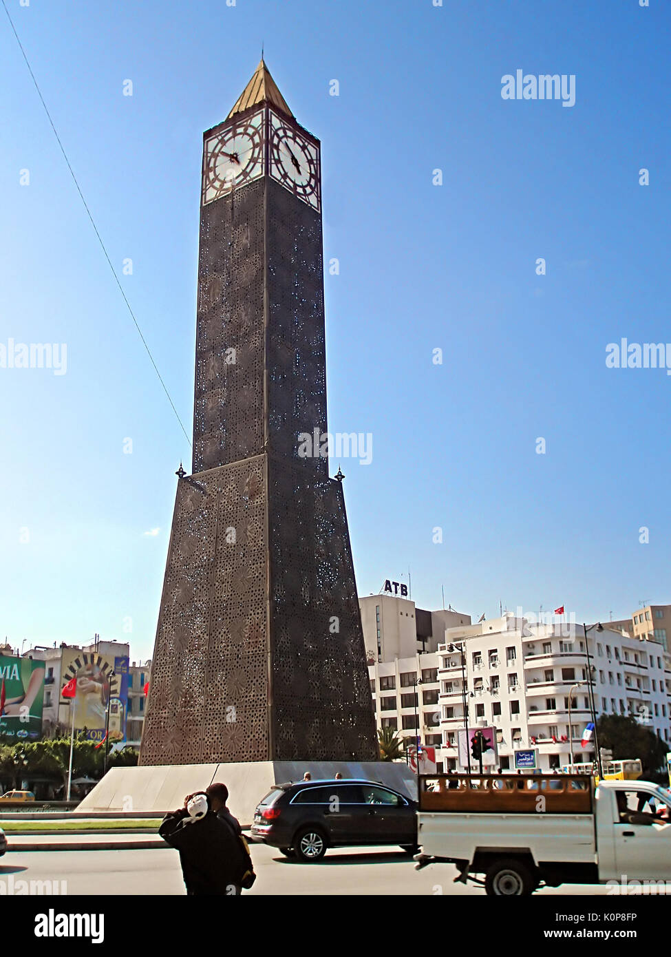 TUNIS, TUNISIA - APRIL 29, 2008: Clock tower monument in the central ...