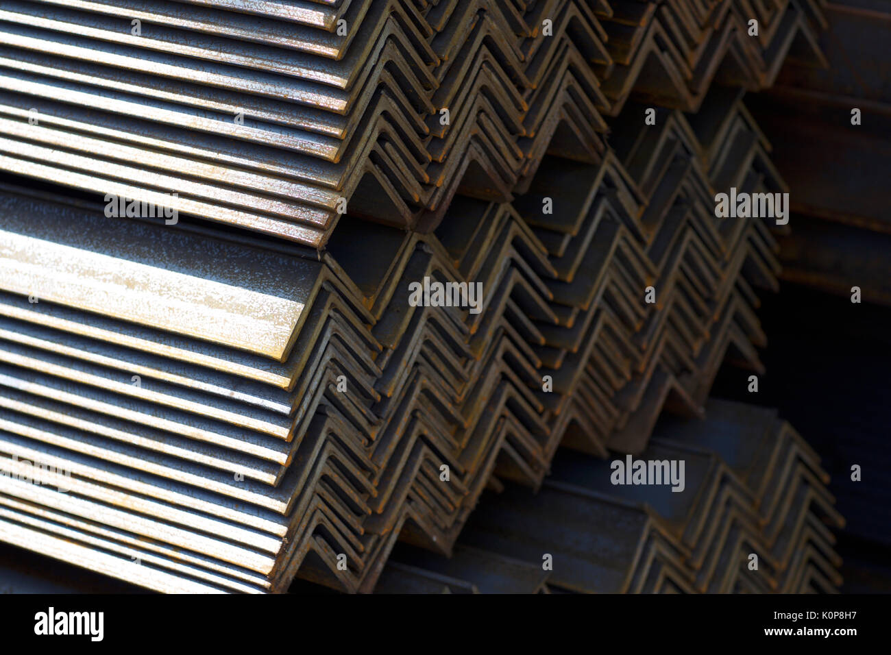 Metal profile angle in packs at the warehouse of metal products, Russia ...