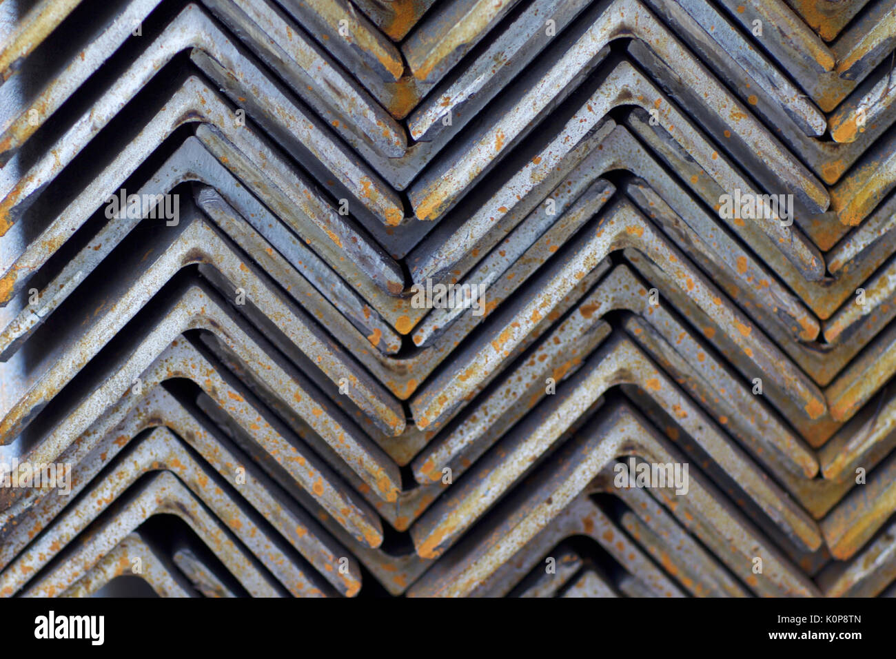 Metal profile angle in packs at the warehouse of metal products, Russia ...